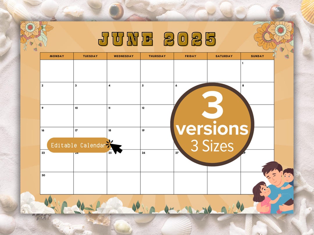 Editable June 2025 Calendar Printable and Father's Day Theme | Summer ...
