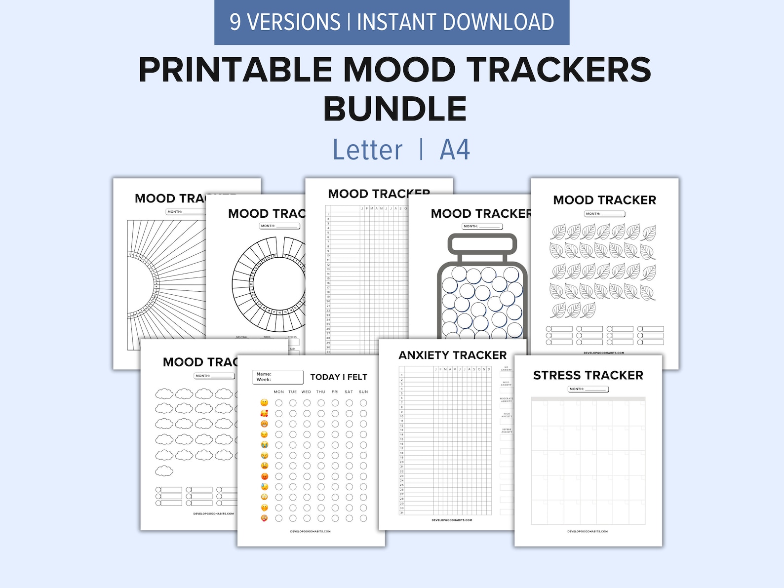 9 Daily Mood Tracker Printable Worksheets | Mental Health Planners ...