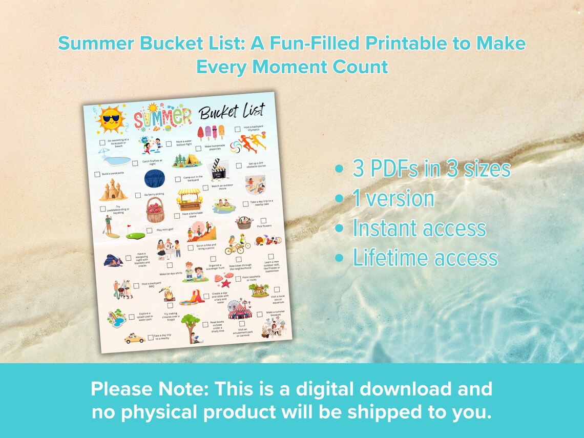 Summer Bucket List Printable | Summer Activities Checklist | Seasonal ...