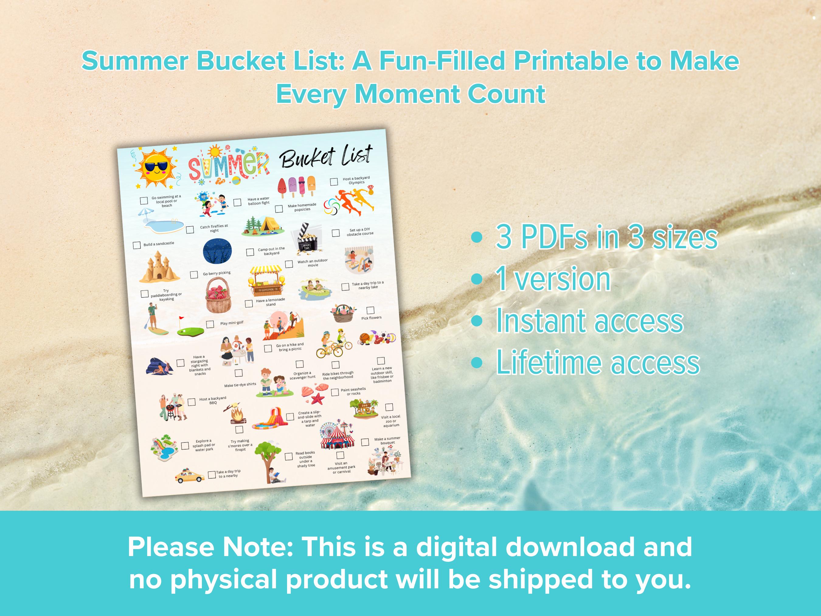 Summer Bucket List Printable | Summer Activities Checklist | Seasonal ...