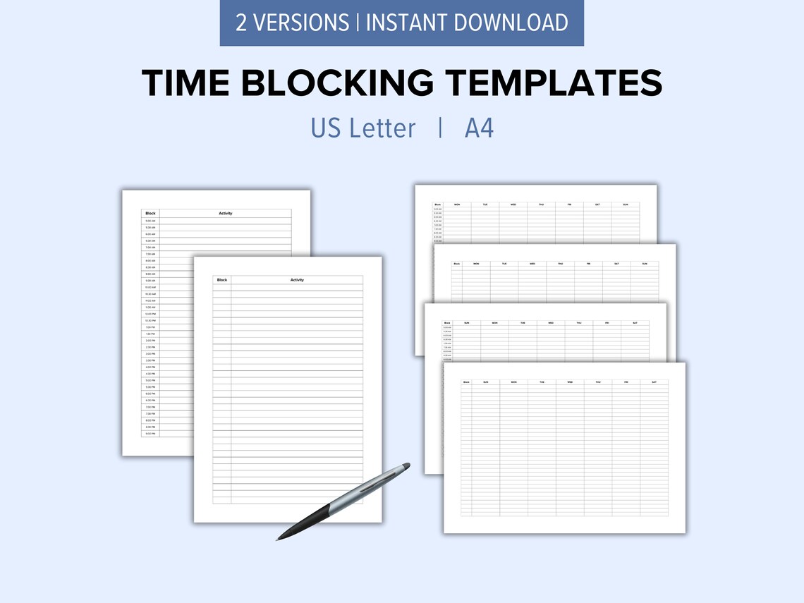 Time Blocking Planner Printable Templates | Daily or Weekly Options ...