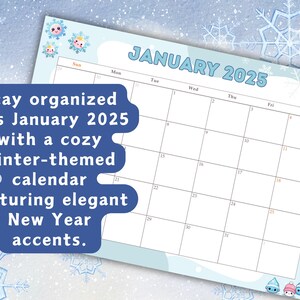 Editable January 2025 New Year Calendar Printable Winter Theme Calendar ...
