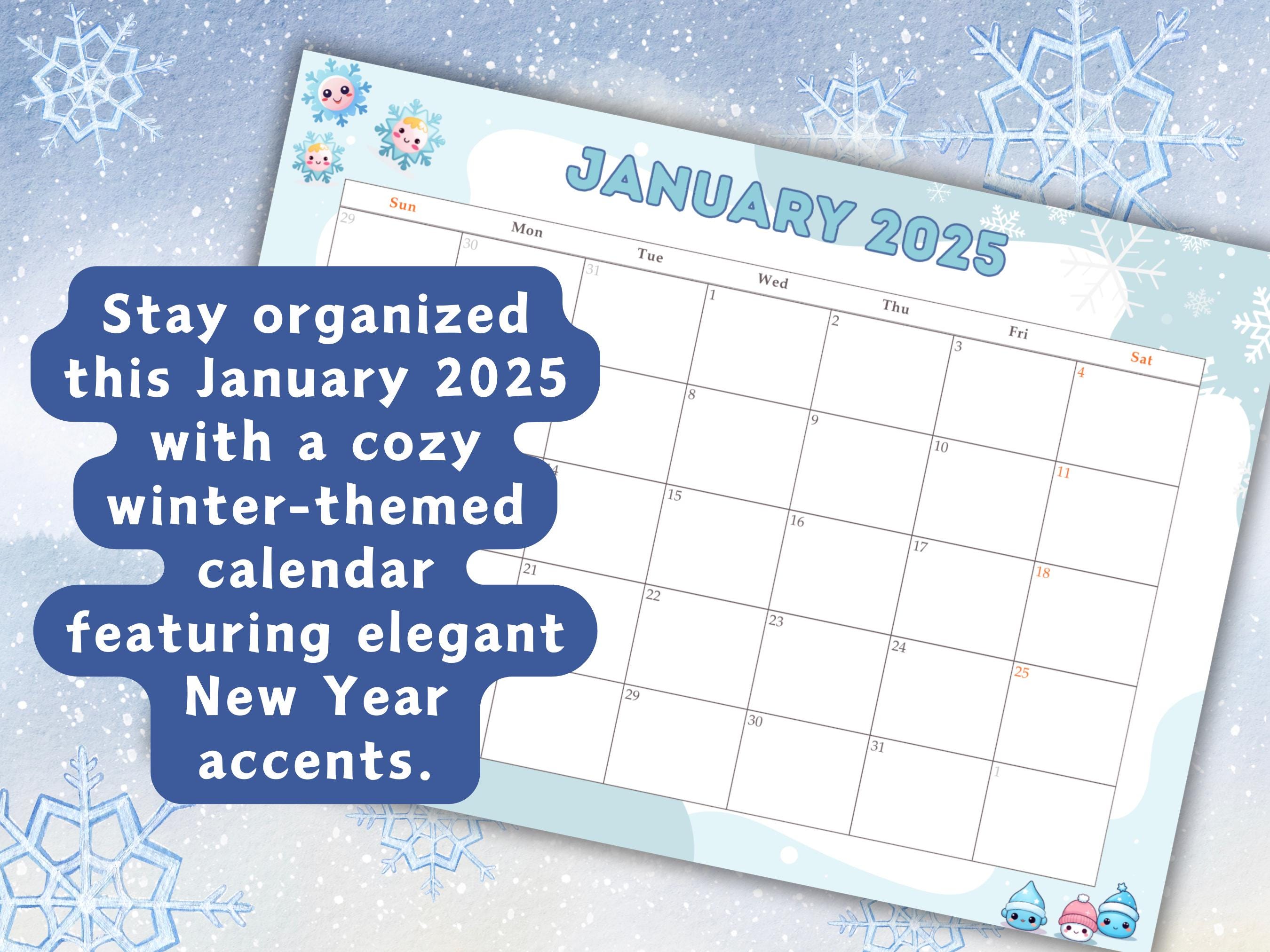 Editable January 2025 New Year Calendar Printable Winter Theme Calendar ...