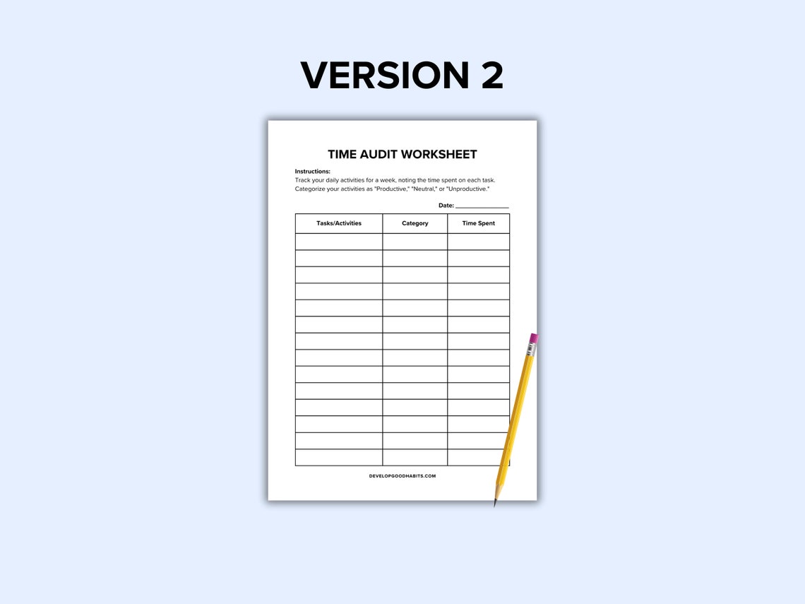 Time Audit Printable Worksheets | Hourly Time Tracker | Time Management ...