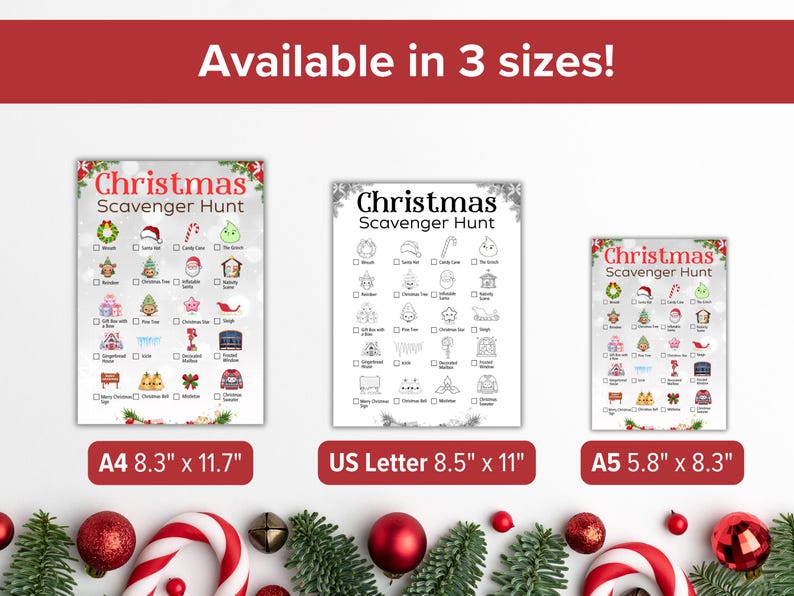Christmas Scavenger Hunt Printable for Kids | A4, A5, US Letter - Etsy