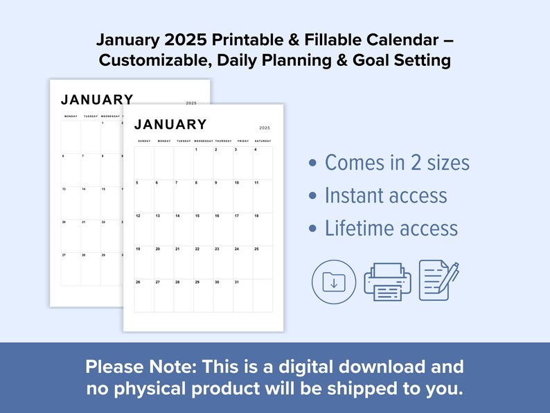 Editable January 2025 Calendar Minimalist Printable | Simple Minimalist ...