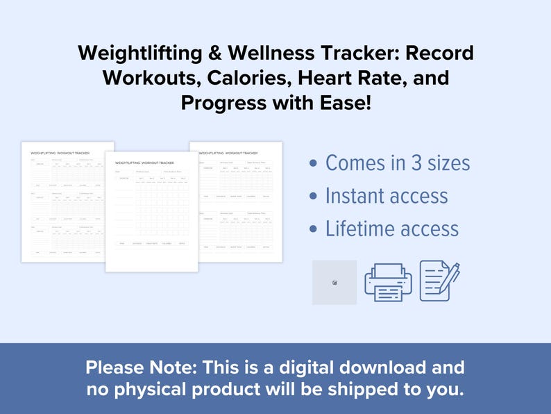 Weightlifting Workout Tracker Printable | A5, US Letter, A4 | Fillable ...