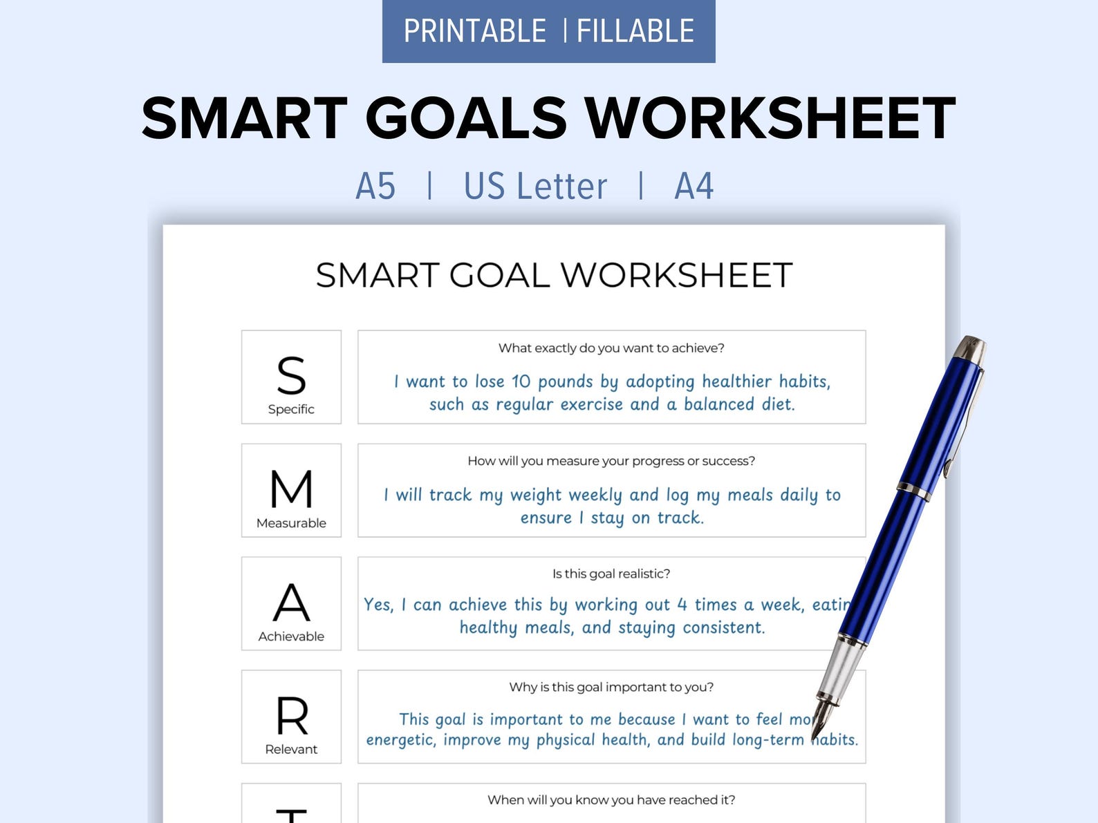 SMART Goals Printable and Editable Worksheet Template | 2025 Yearly ...