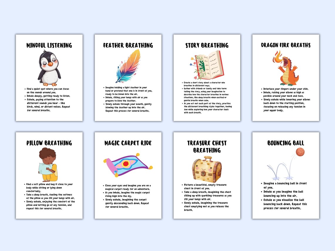 32 Mindful Breathing Cards for Kids | Calm & Focus Printable ...