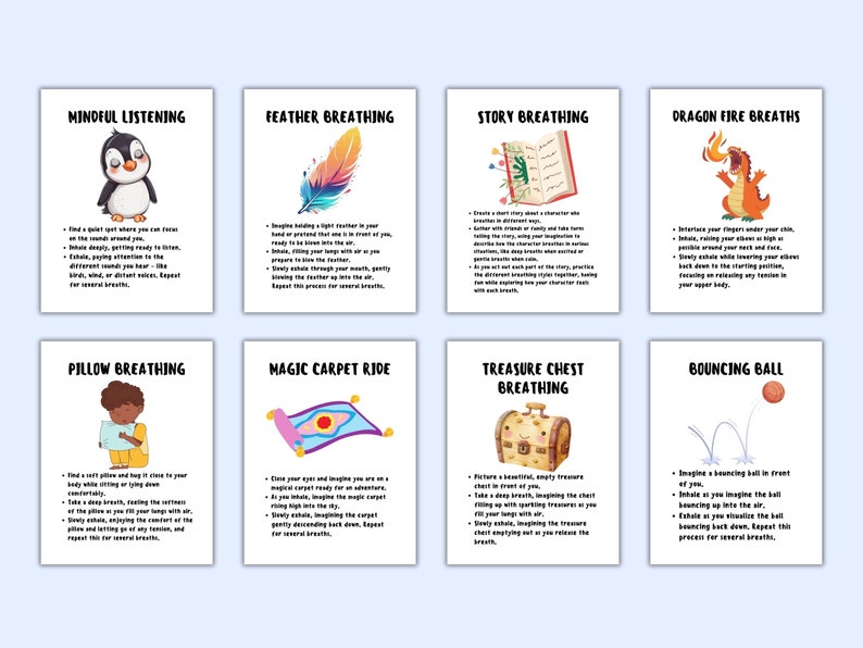 32 Mindful Breathing Cards for Kids | Calm & Focus Printable ...