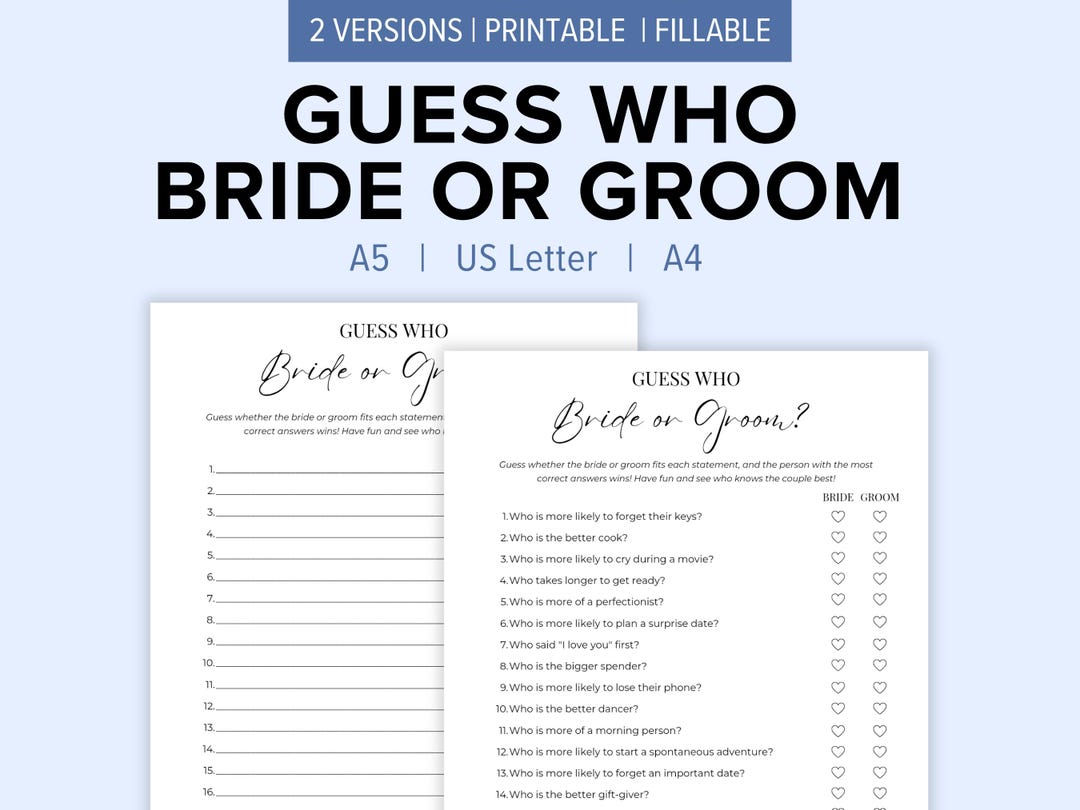 Guess Who Bride or Groom Printable Game | Bridal or Bachelorette Game ...