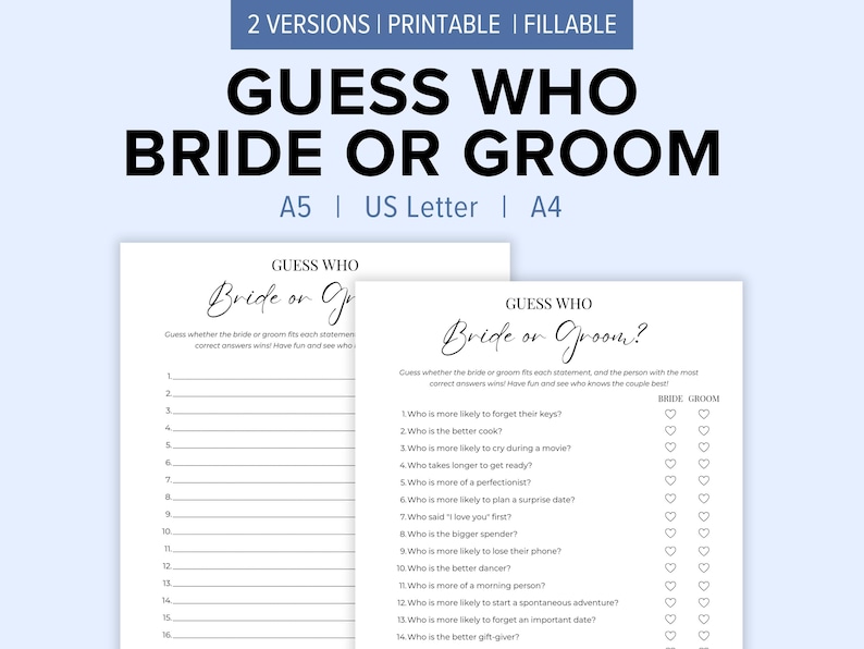 Guess Who Bride or Groom Printable Game | Bridal or Bachelorette Game ...