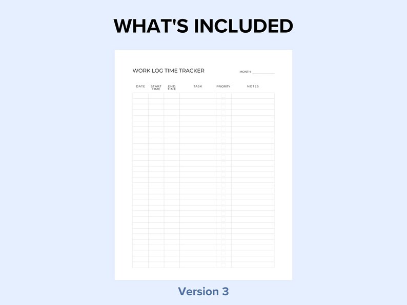 Work Log Time Tracker Printable | A5, US Letter, A4 | Fillable ...