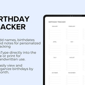 Birthday Tracker Printable Worksheet | A5, US Letter, A4 | Fillable ...