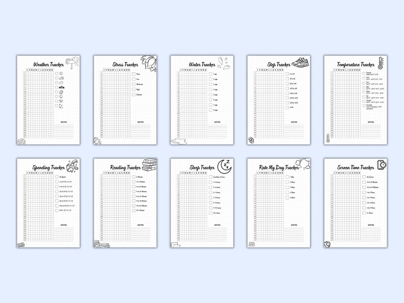 20 Yearly Tracker Journal Pages Printable Bundle | Year in Pixels ...