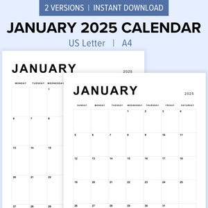 Editable January 2025 Calendar Minimalist Printable | Simple Minimalist ...