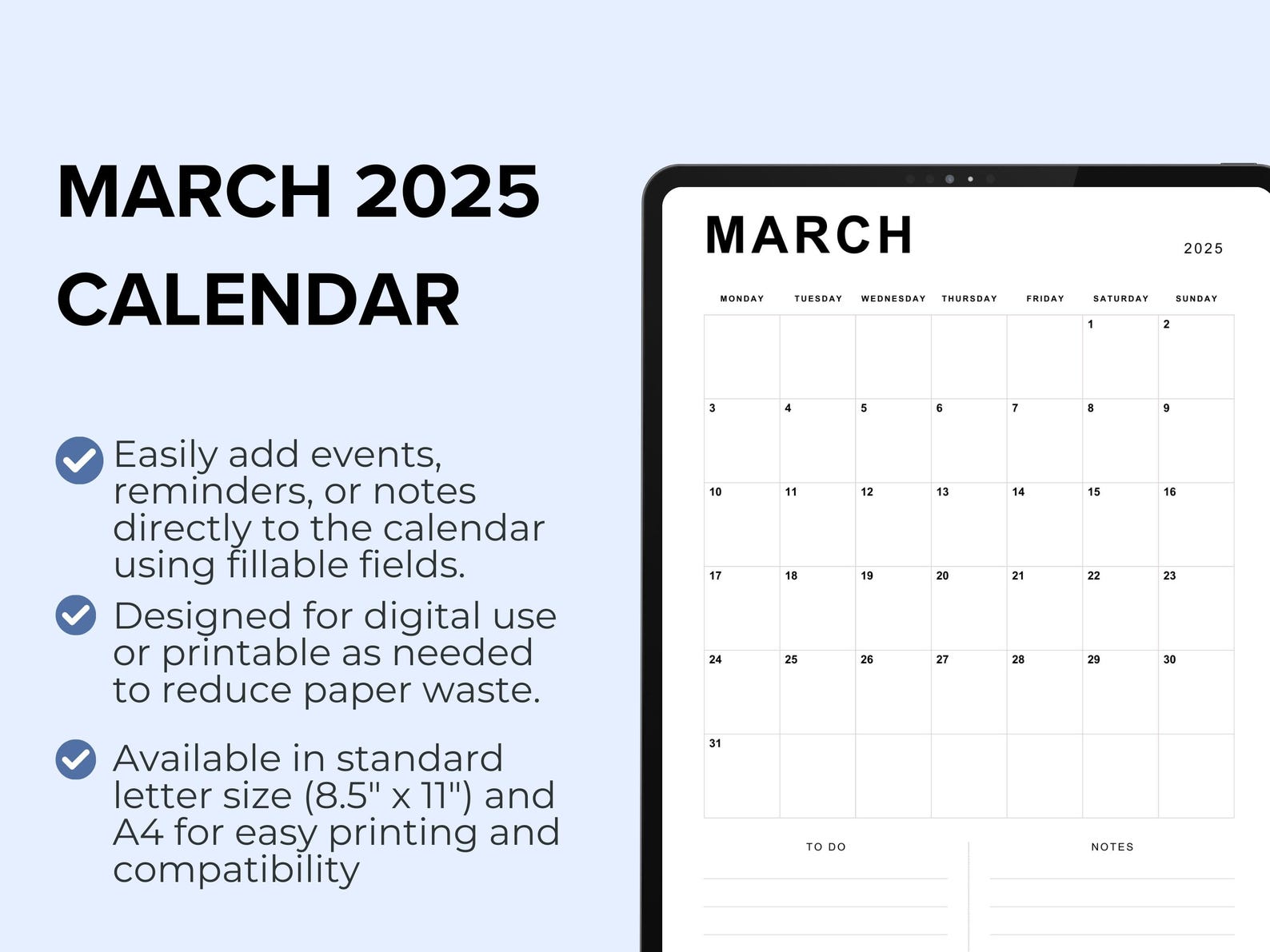 Editable March 2025 Calendar Minimalist Printable | Simple Minimalist ...