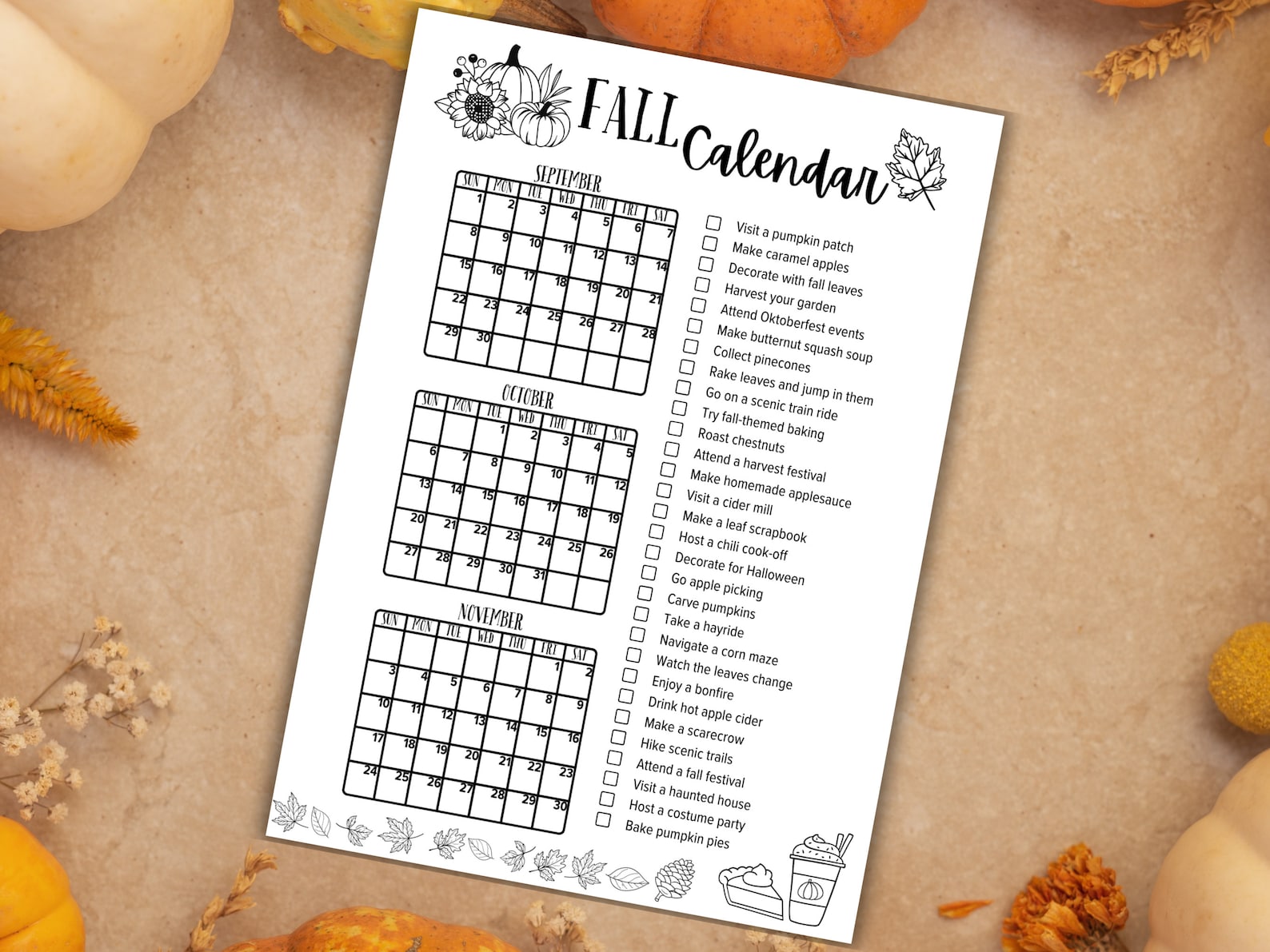 2024 Printable Fall Calendar | Editable Autumn Calendar | Fall-themed ...