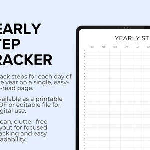 Yearly Step Tracker Worksheet Printable | Landscape US Letter, A4 ...