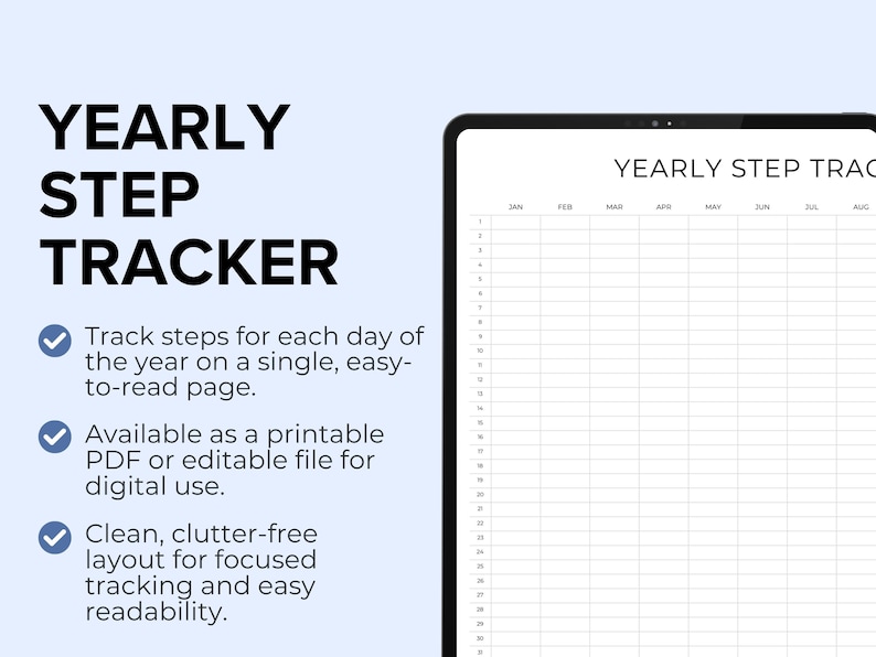 Yearly Step Tracker Worksheet Printable | Landscape US Letter, A4 ...