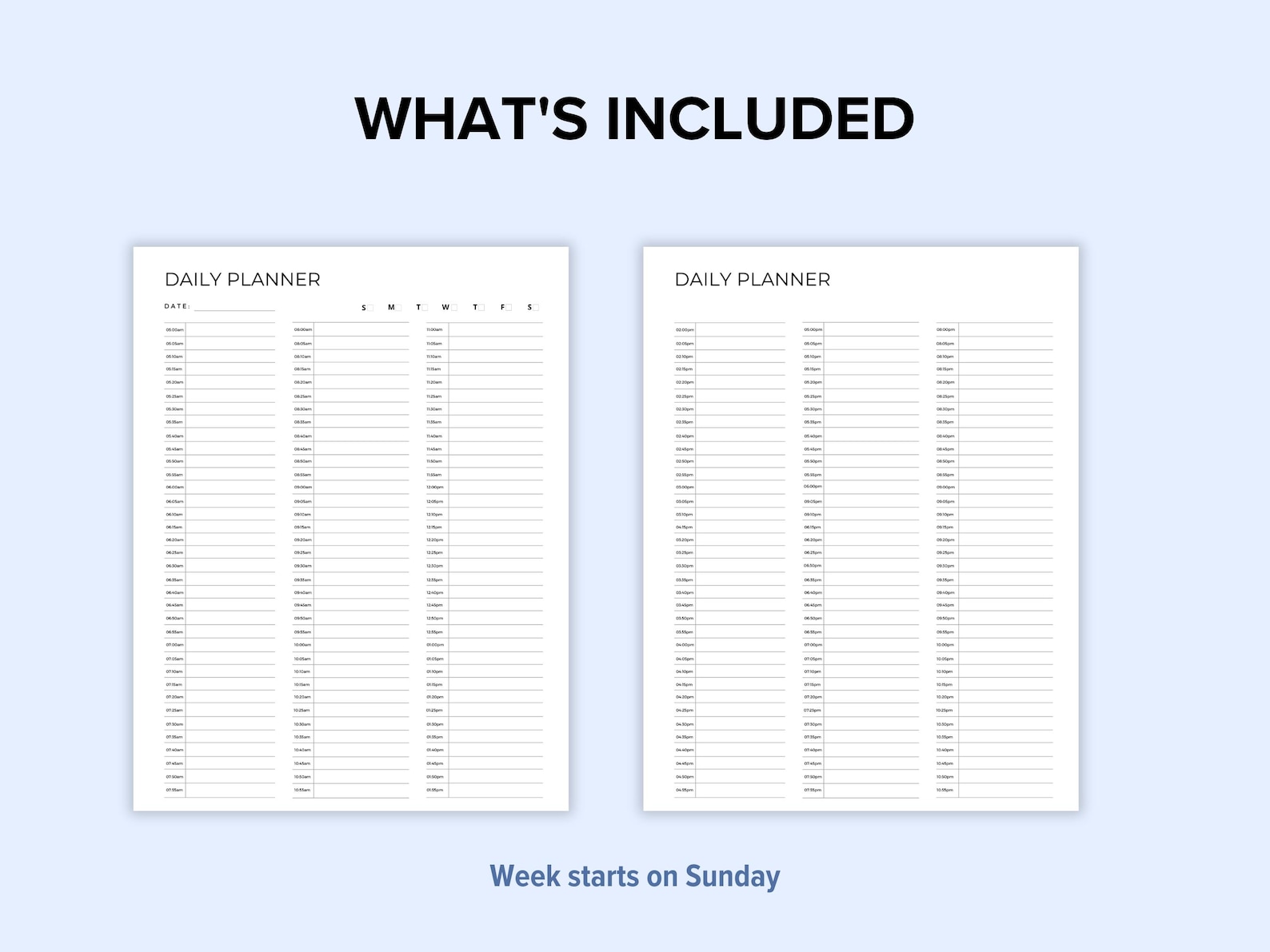 5 Minute Increment Daily Planner Printable | A5, US Letter, A4 ...