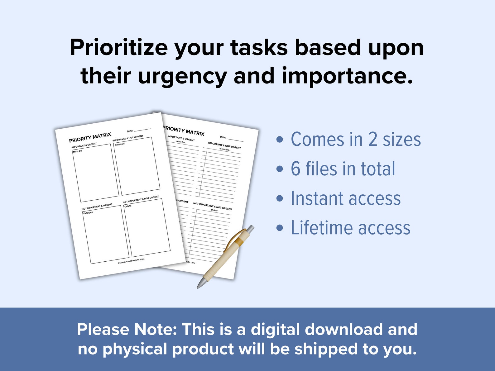 Eisenhower Priority Matrix Printable Templates | Daily Planner Decision ...