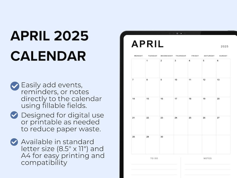 Editable April 2025 Calendar Minimalist Printable Simple Minimalist ...