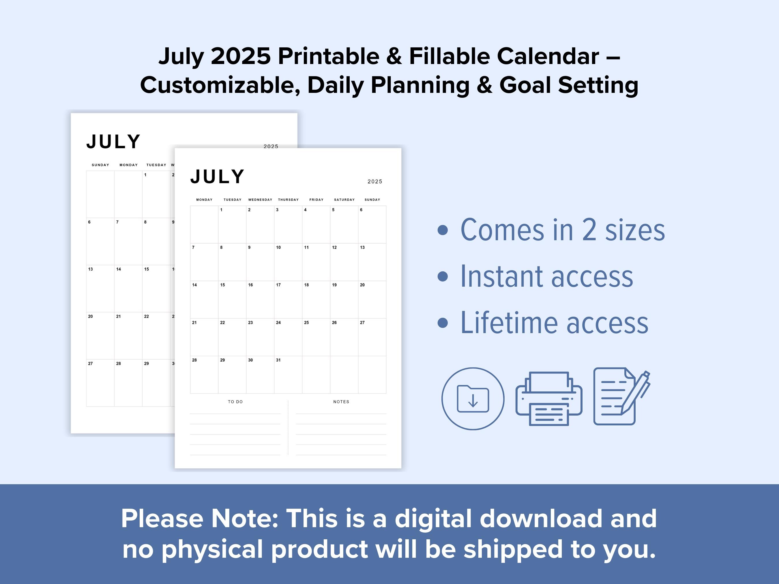 Editable July 2025 Calendar Minimalist Printable | Simple Minimalist ...