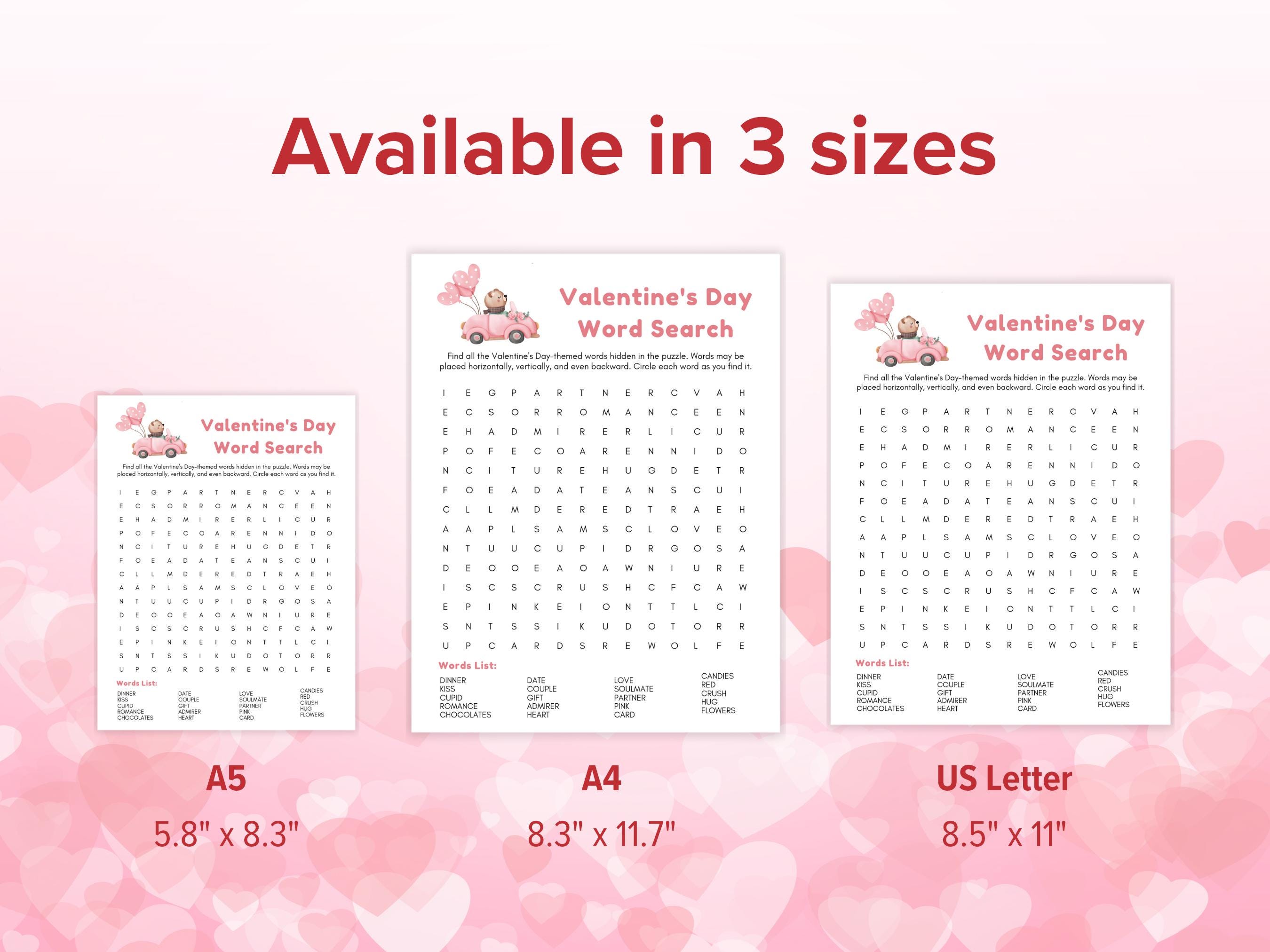 Valentine's Day Word Search | Valentine's Day Activity and Game ...