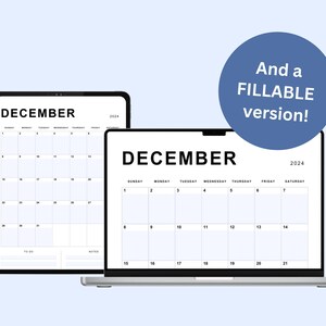 Editable December 2024 Calendar Minimalist Printable | Simple ...