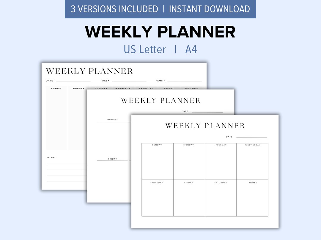 Weekly Planner Landscape Printable Bundle | Minimalist Week at a Glance ...