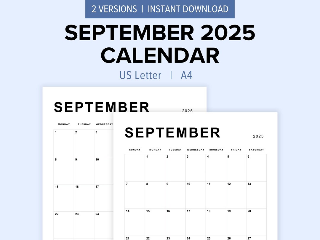 Editable September 2025 Calendar Minimalist Printable | US Letter, A4 ...