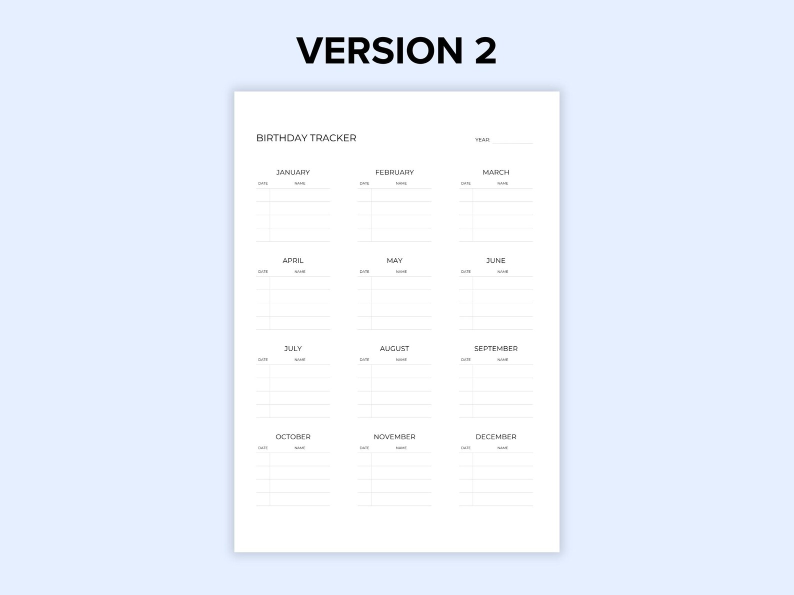 Birthday Tracker Printable Worksheet | A5, US Letter, A4 | Fillable ...