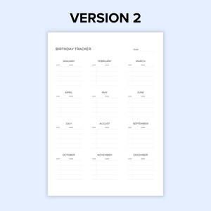 Birthday Tracker Printable Worksheet | A5, US Letter, A4 | Fillable ...