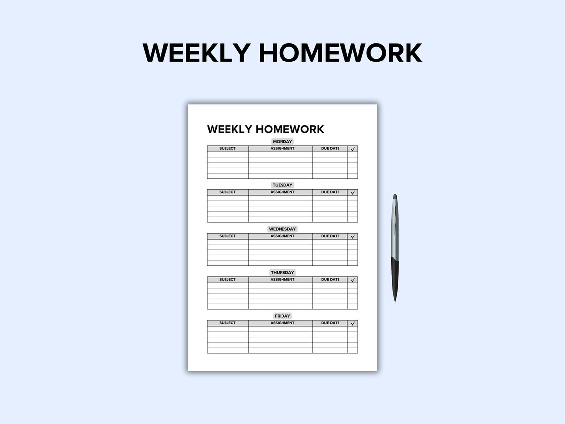 3 Homework Checklists and Worksheets Printable Bundle | Daily Homework ...