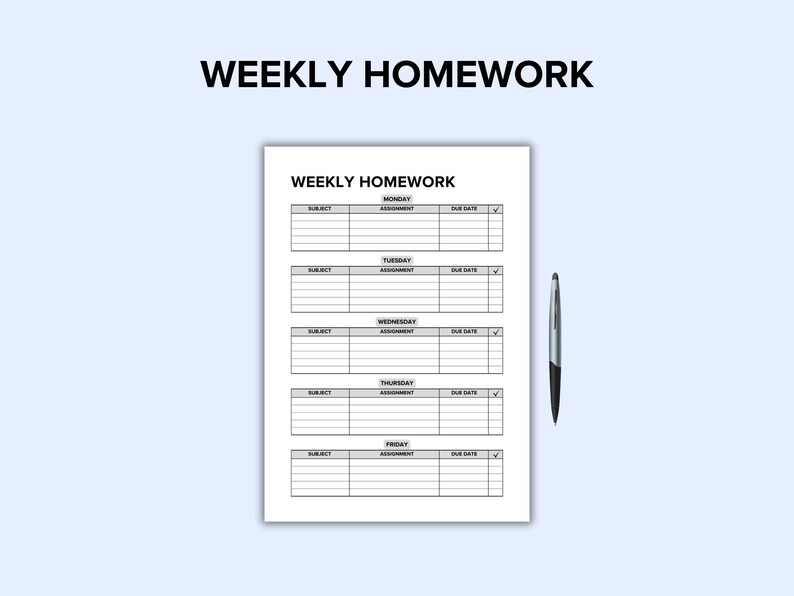 3 Homework Checklists and Worksheets Printable Bundle | Daily Homework ...