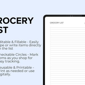 Grocery and Food Shopping List Printable | A5, US Letter, A4 | Fillable ...