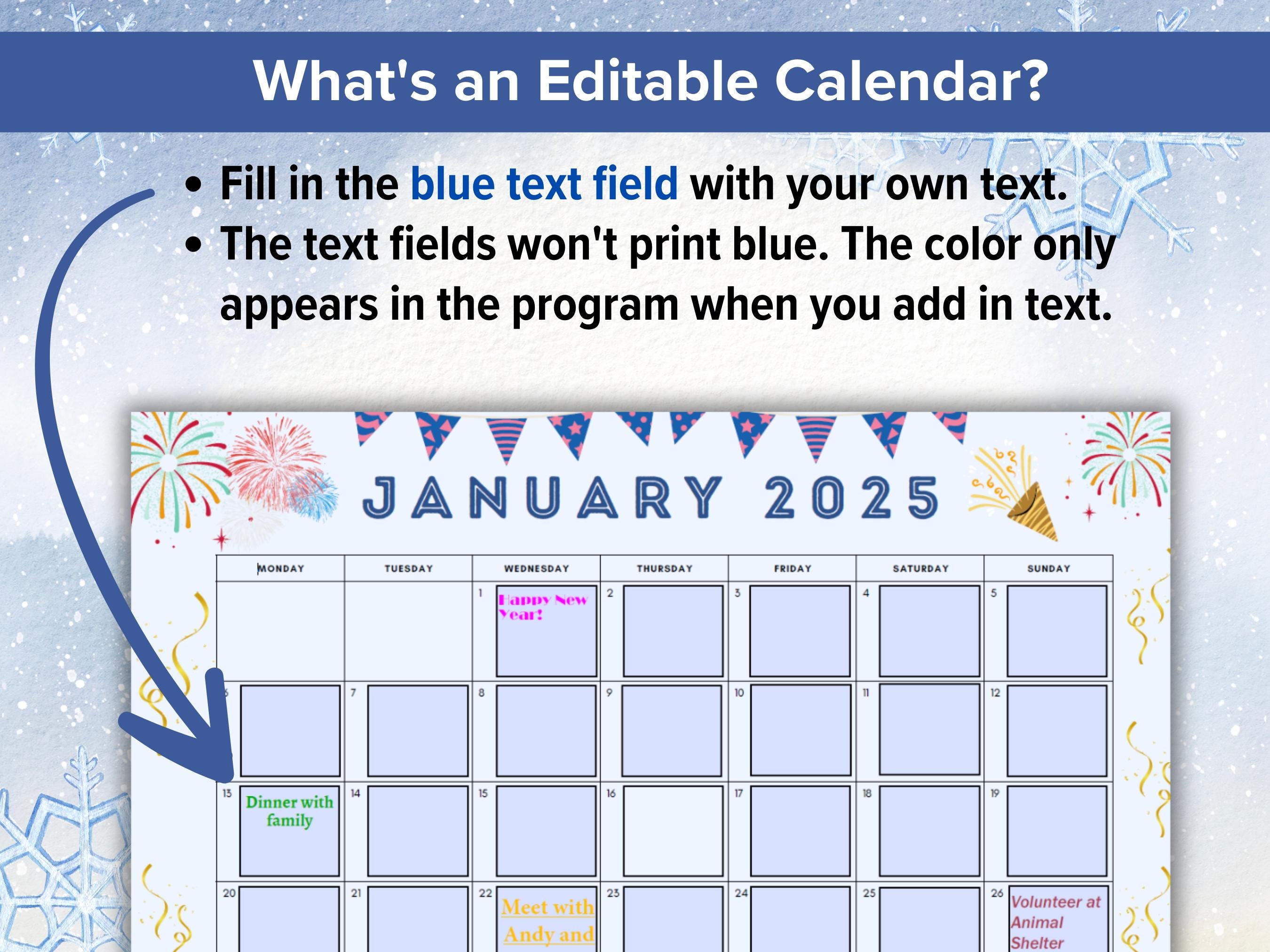 Editable January 2025 New Year Calendar Printable Winter Theme Calendar ...