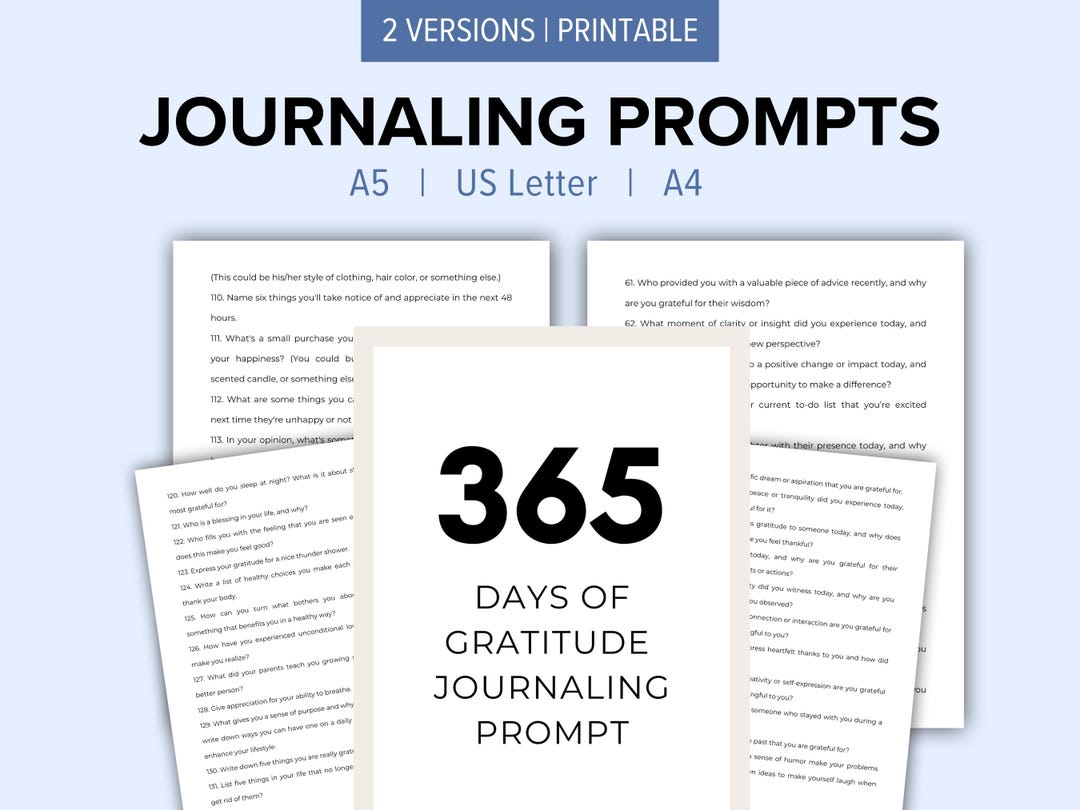 365 Gratitude Journaling Prompts Printable | One Year Journaling and ...
