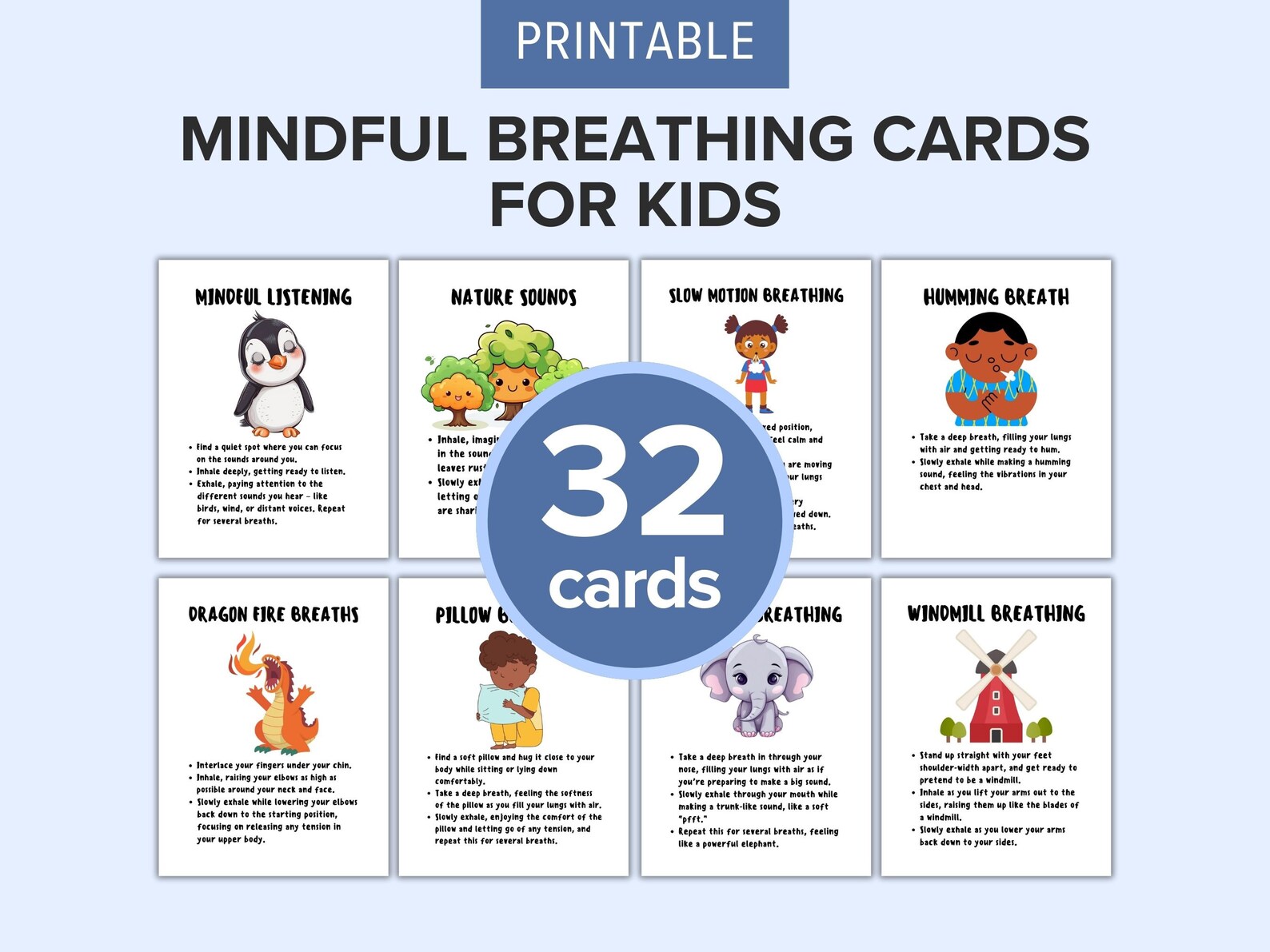 32 Mindful Breathing Cards for Kids | Calm & Focus Printable ...