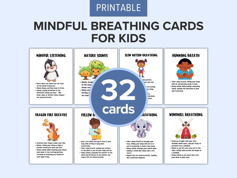 32 Mindful Breathing Cards for Kids | Calm & Focus Printable ...