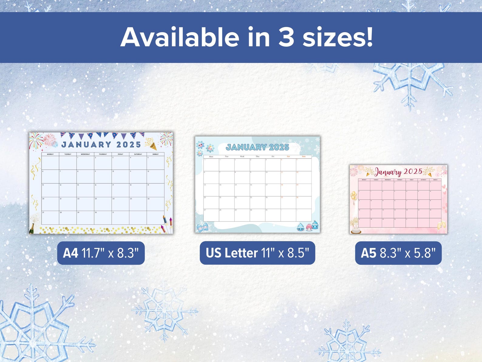 Editable January 2025 New Year Calendar Printable Winter Theme Calendar ...