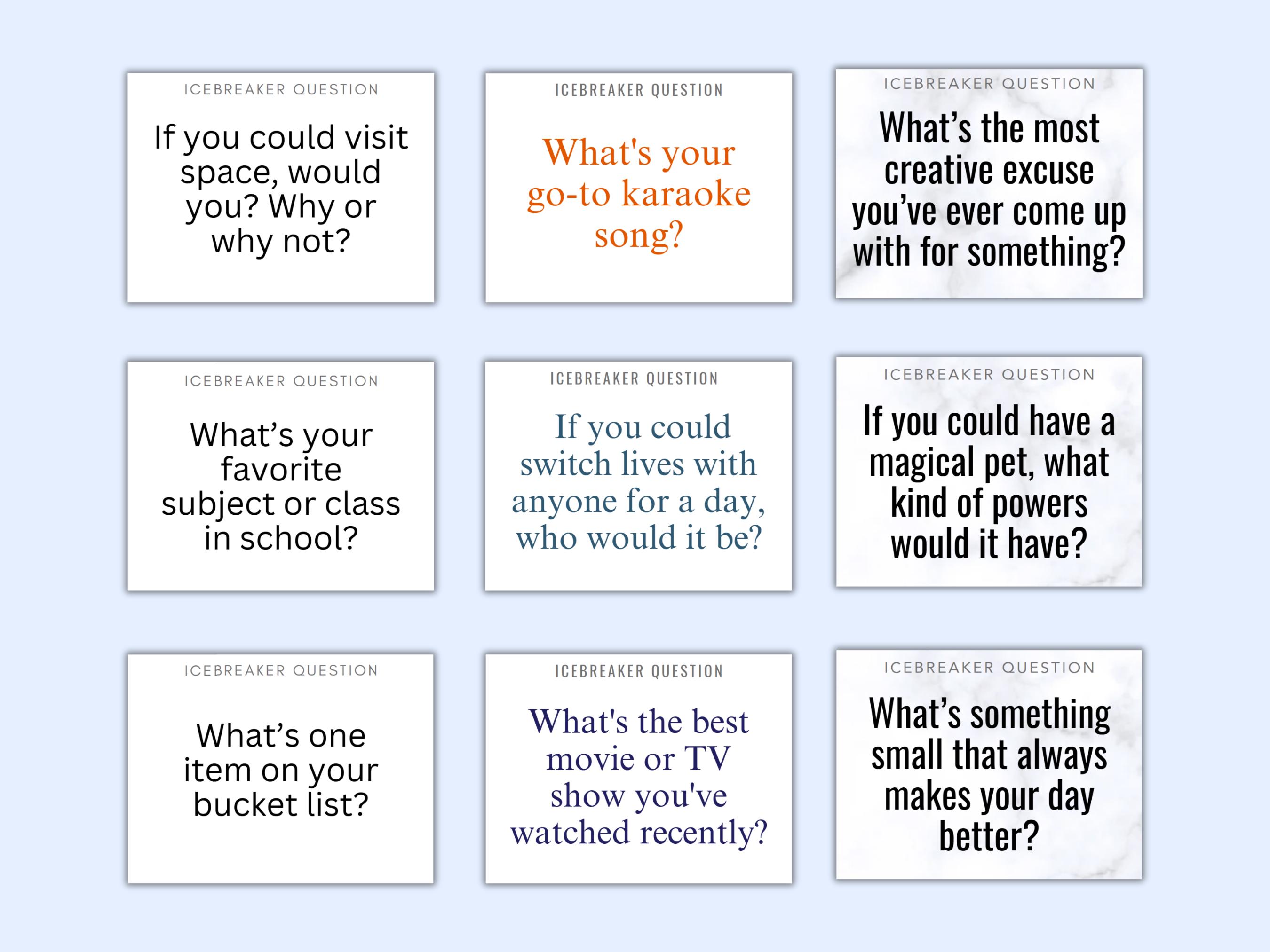 132 Icebreakers and Conversation Starters for Teenagers Printable ...