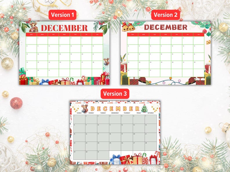 Editable December 2024 Calendar | Christmas Ornaments Calendar and ...