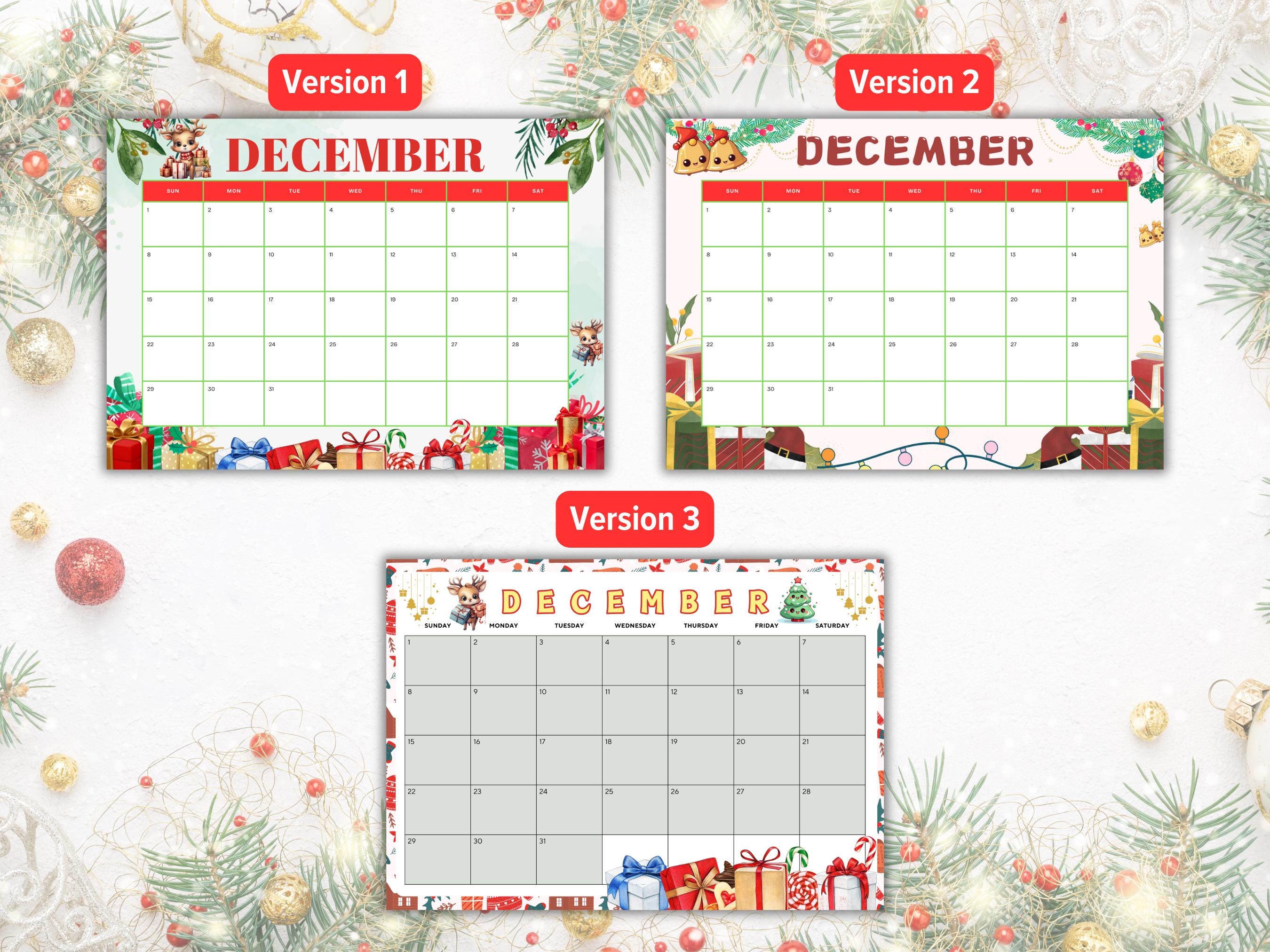 Editable December 2024 Calendar | Christmas Ornaments Calendar and ...