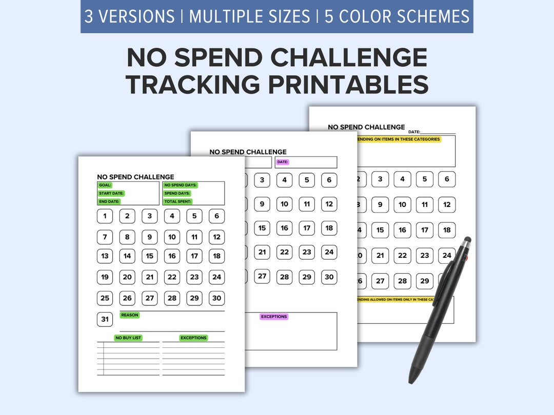 No Spend Challenge Tracker Printables | 31 Day Savings Challenge ...