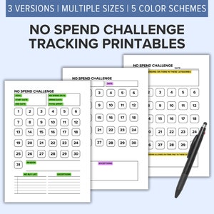 No Spend Challenge Tracker Printables | 31 Day Savings Challenge ...