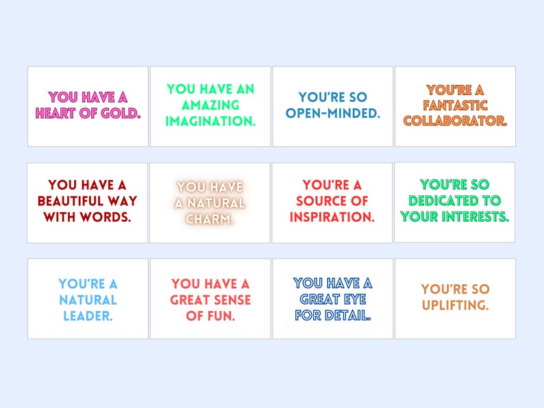 201 Compliment and Kindness Cards Printable | Words of Encouragement ...