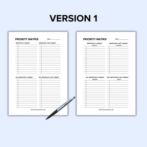 Eisenhower Priority Matrix Printable Templates | Daily Planner Decision ...
