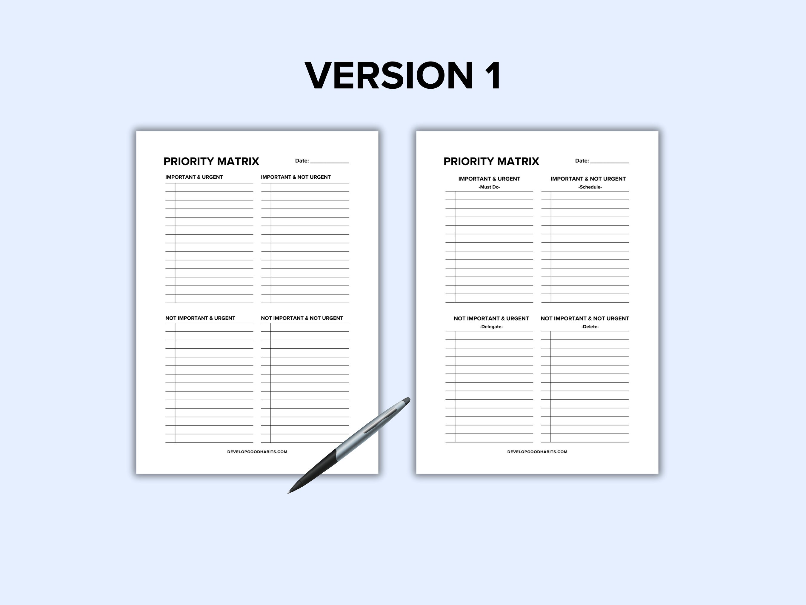 Eisenhower Priority Matrix Printable Templates | Daily Planner Decision ...